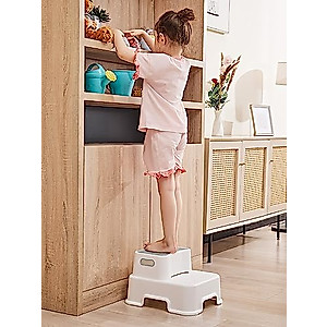 HEETA 2 Step Stool for Kids and Toddler, Anti-Slip Sturdy Step Stool for Potty Training or Kitchen Helper Stool, 2 in 1 Step Dual Height to Reach Kitchen Counter Bed or Sink, Grey & White