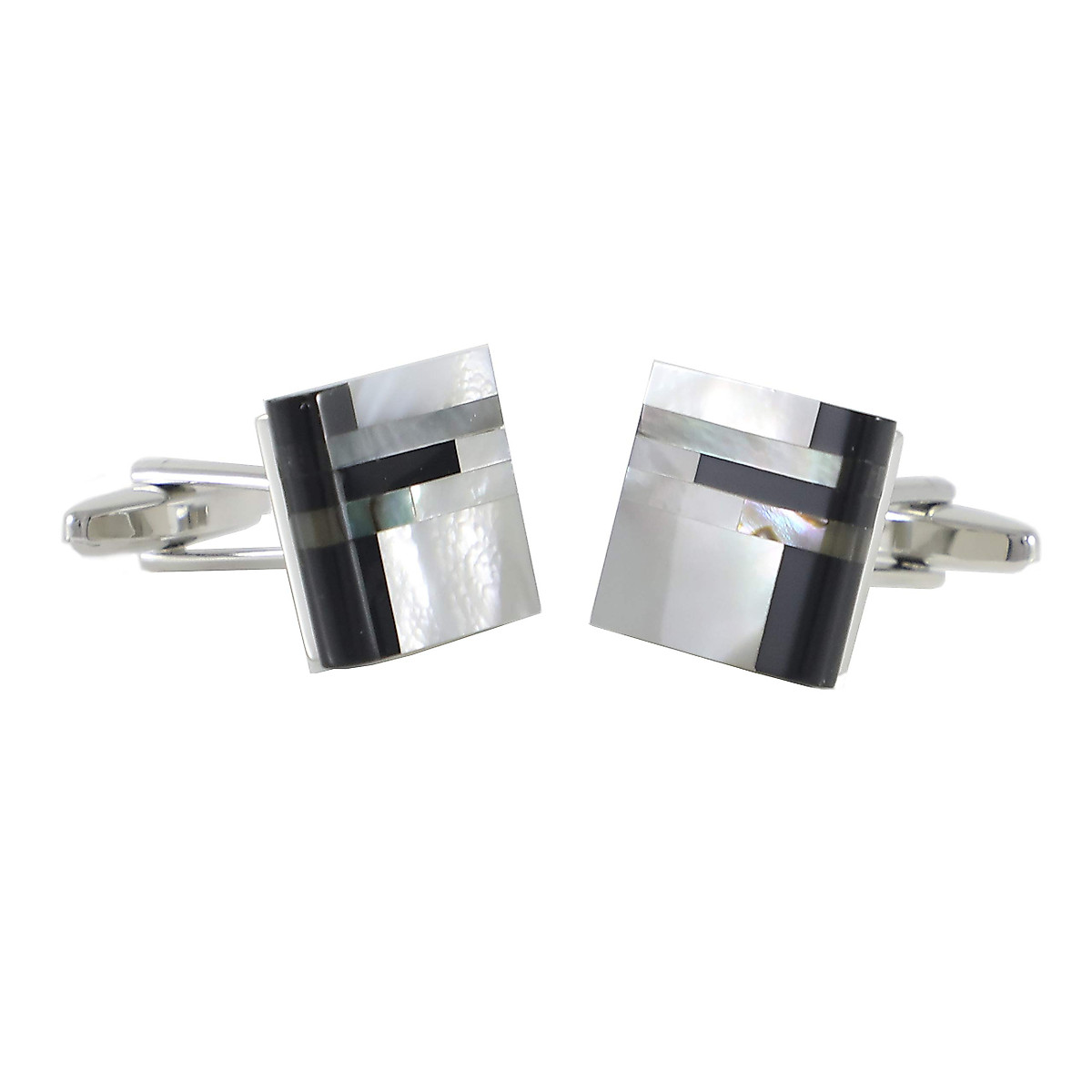 MENDEPOT Classic Genuine Onyx and Mother of Pearl Cufflinks Men Classic Cuff links With Box
