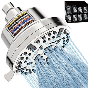 Nuioewe Shower Head, 5.7" Fixed High-Pressure Filtered Shower Heads, 8 Modes, 360°Adjusted, Tool-Free Install, Shower Filter for Hard Water, Remove Harmful & Chlorine, Relaxed Shower (Luxury Chrome)