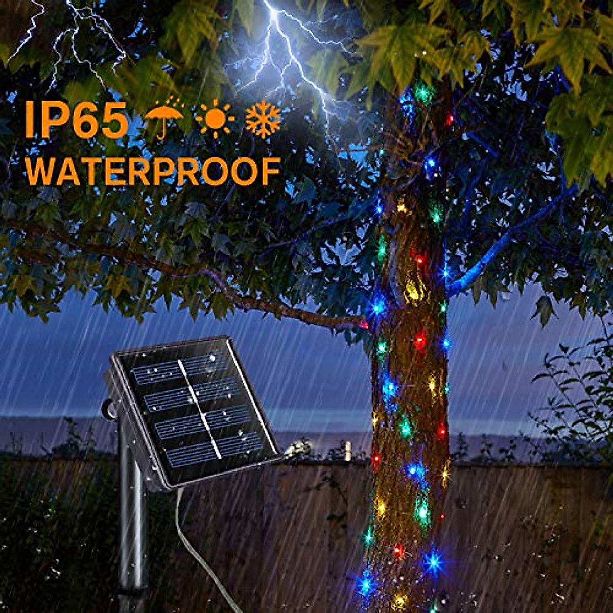 QITONG 2 Pack Upgraded PVC Solar Fairy Lights, Each 33ft 100 LED Multicolor Solar String Lights Outdoor Waterproof, 8 Modes Solar Christmas Twinkle Lights