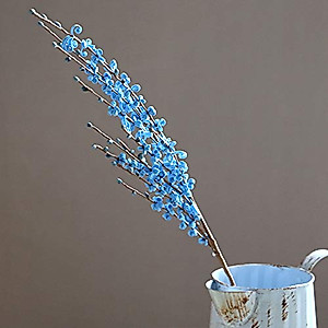 5Pcs 75CM Long Artificial Flower Winter Jasmine Folk Pip Berry Plant Dry Branches for Wedding Home Office Party Hotel Table Vase Christmas Decor - Blue