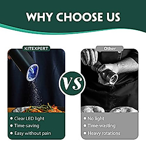 Automatic Salt and Pepper Grinder Set - Kitexpert Gravity Electric Salt and Pepper Mill Battery Operated - One Handed Operation with Light - Up to 5 Adjustable Grinding Levels