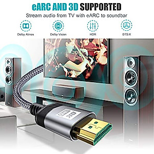 sweguard HDMI Cable 6.6ft [8K@60hz, 4K@144Hz 120Hz], 8K HDMI 2.1 Cable Ultra High Speed 48Gpbs DTS:X eARC HDR10 HDCP 2.2 & 2.3 Dolby Compatible with Roku TV PS5 PS4 Xbox HDTV Blu-ray&Monitor