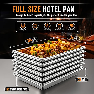IVONNEY Hotel Pan Steam Table Pans Full Size 2.5 Inch Deep Stainless Steel Pan, Commercial Food Pans for Restaurant, Catering Supplies - Chafing Pans, Catering Pans, Buffet Pans (6 Pack, 1/1 Size)