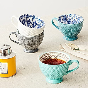 Signature Housewares Pad Print PP11 Assorted Footed Mugs (Set of 4), Multicolor,20 fl oz