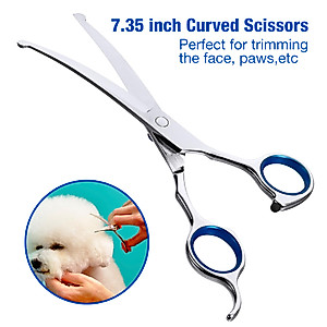 CADABY Dog Grooming Scissors with Safety Round Tips,5 in 1 Dog Grooming Scissors Kit, 4CR Stainless Steel Professional Pet Grooming Shears for Dog, Cat,Sharp and Sturdy