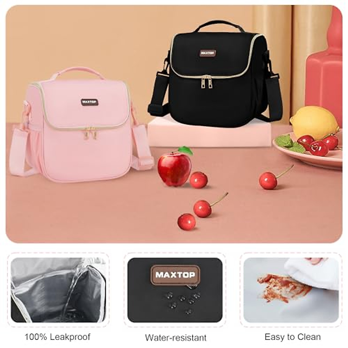 MAXTOP Lunch Bag for Women Insulated Lunch Box with Adjustable Shoulder Strap Reusable Lunch Tote Leakproof Thermal Cooler Bag for Work Camping Picnic