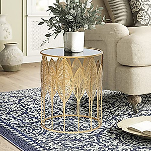 Adeco Set of 2 Side, Decorative Round Metal Accent End Nightstands, Coffee Plant Stand for Living Room Bedroom Nesting Tables, Gold Leaf