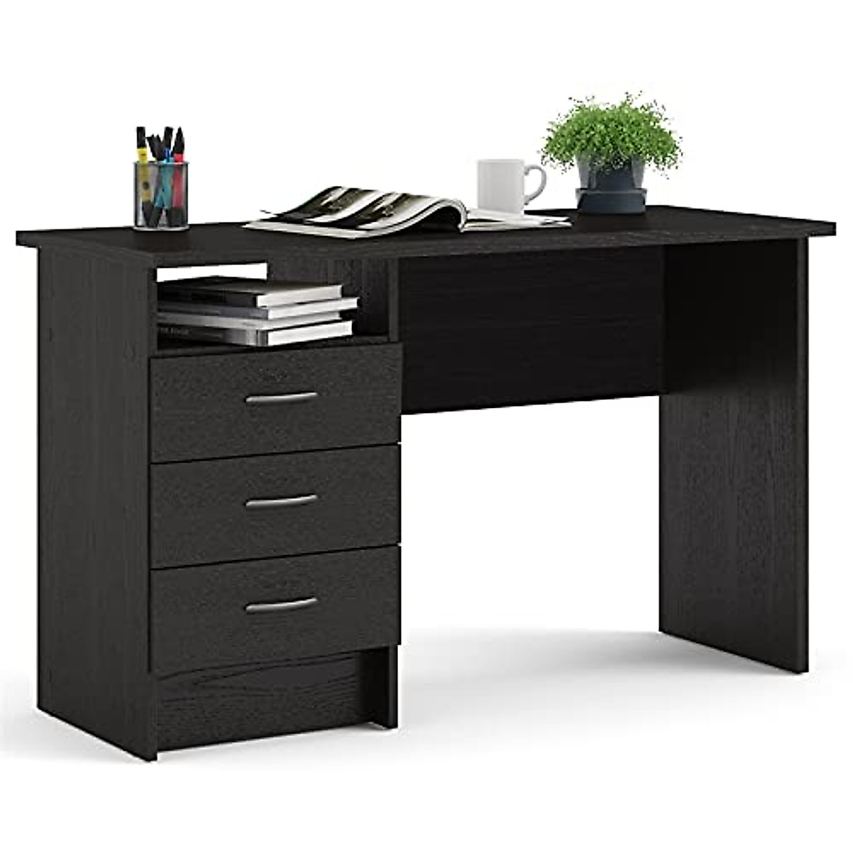Pemberly Row Desk with 3 Drawers in Black Woodgrain