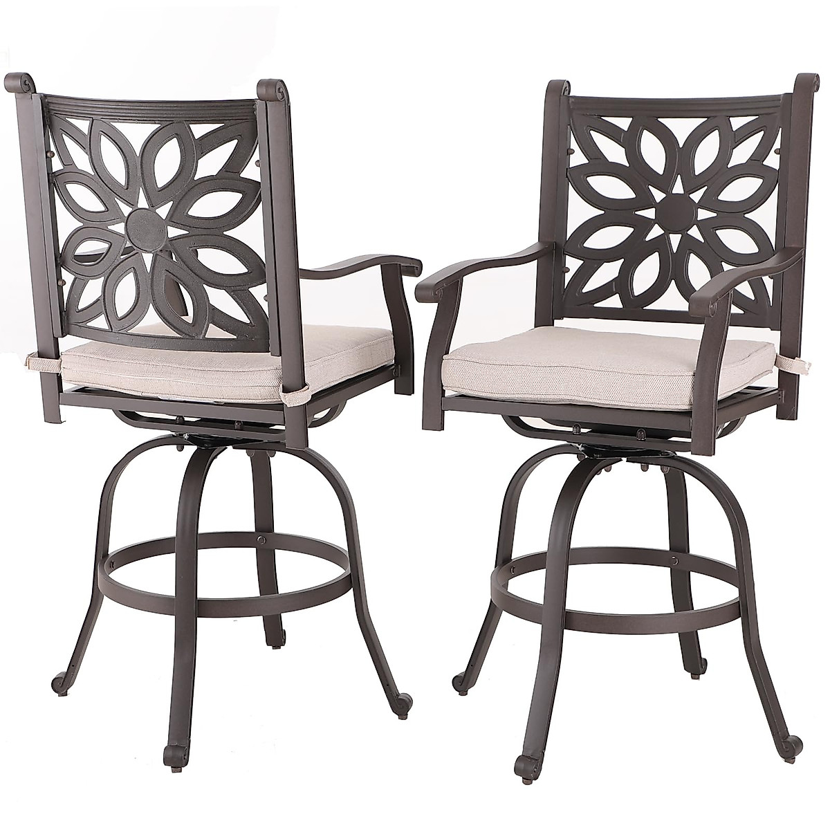 Sophia & William Cast Aluminum Patio Bar Chairs Set of 2, Bar Height Swivel Outdoor Bar Stools Chairs, Counter Height Outdoor Barstools, Brown, Load Capacity: 350 lbs
