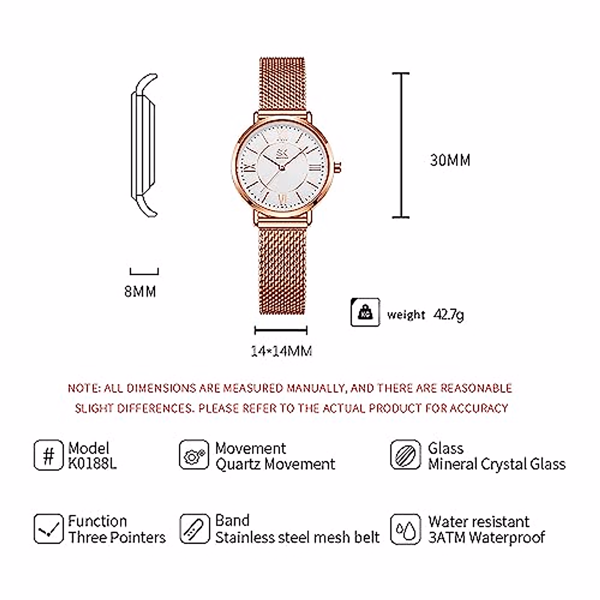 SHENGKE Minimalist Watch (Love Me Tender Love Me Home) Casual Fashion Wrist Watch Mesh Numerals Golden