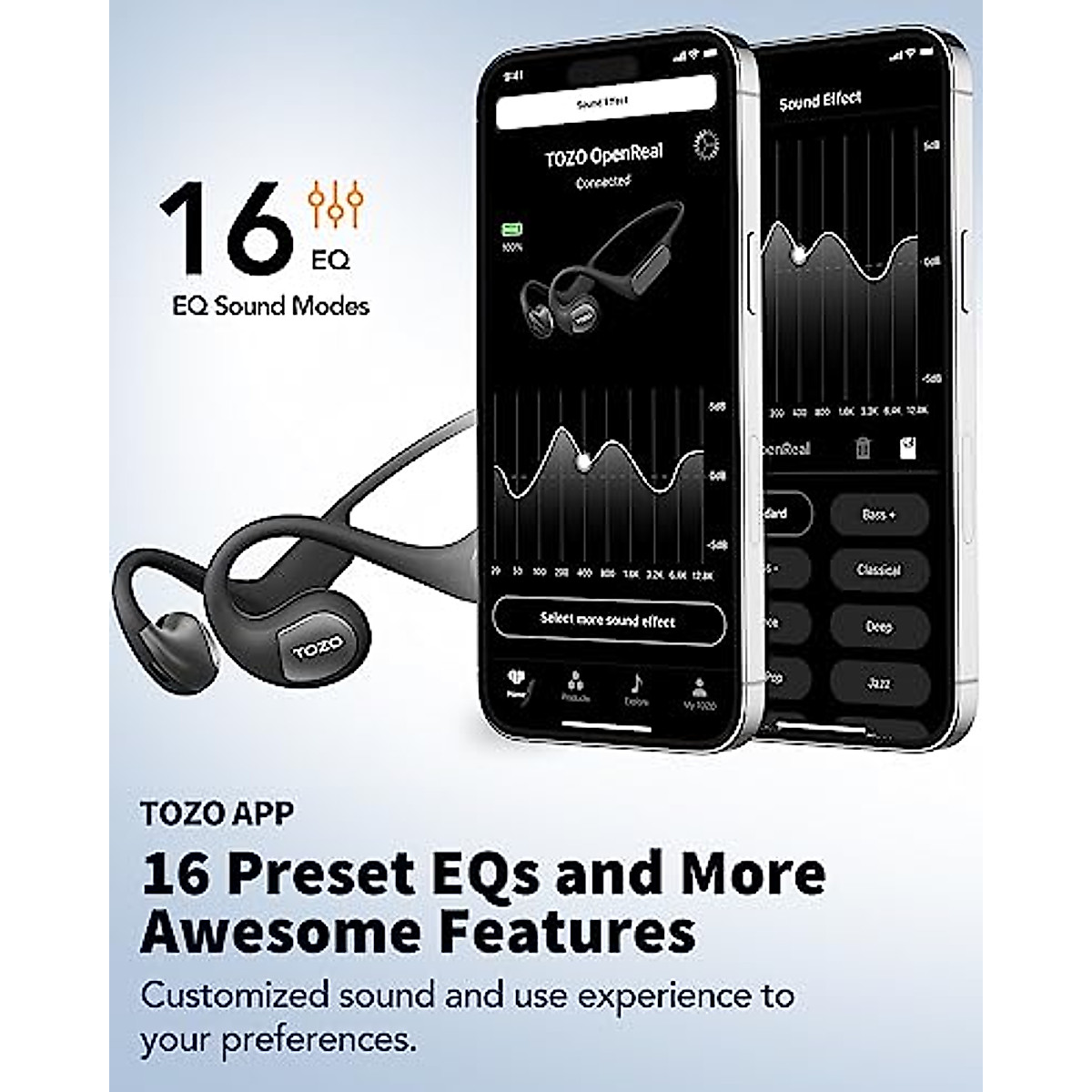 TOZO T6 True Wireless Earbuds Bluetooth 5.3 Headphones Touch Control & TOZO OpenReal Open Ear Headphones Bluetooth 5.3 Air Conduction Wireless Headphones Sport Earbuds