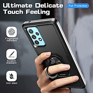 SUEJIA Galaxy A52 5G Case with Tempered Glass Screen Protector, Hybrid Slim Fit Durable Shockproof Protective Case Magnetic Ring Car Mount Kickstand for Samsung Galaxy A52 5G,Black