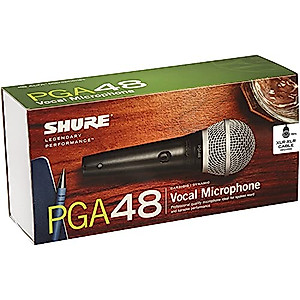 Shure PGA48 Dynamic Microphone - Handheld Mic for Vocals with Cardioid Pick-up Pattern, Discrete On/Off Switch, 3-pin XLR Connector, 15' XLR-to-XLR Cable, Stand Adapter and Zipper Pouch (PGA48-XLR)