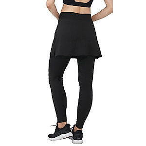slimour Women Leggings with Skirt Attached Tennis Skirt with Leggings Golf Skirts with Leggings Exercise Skirts Hiking Black Pockets XS