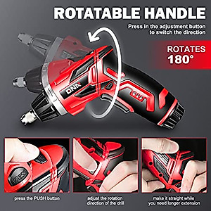 ‎DNA MOTORING TOOLS-00237 Rechargeable 3.6V Cordless Electric Screwdriver Tool Kit with LED Worklight, Red
