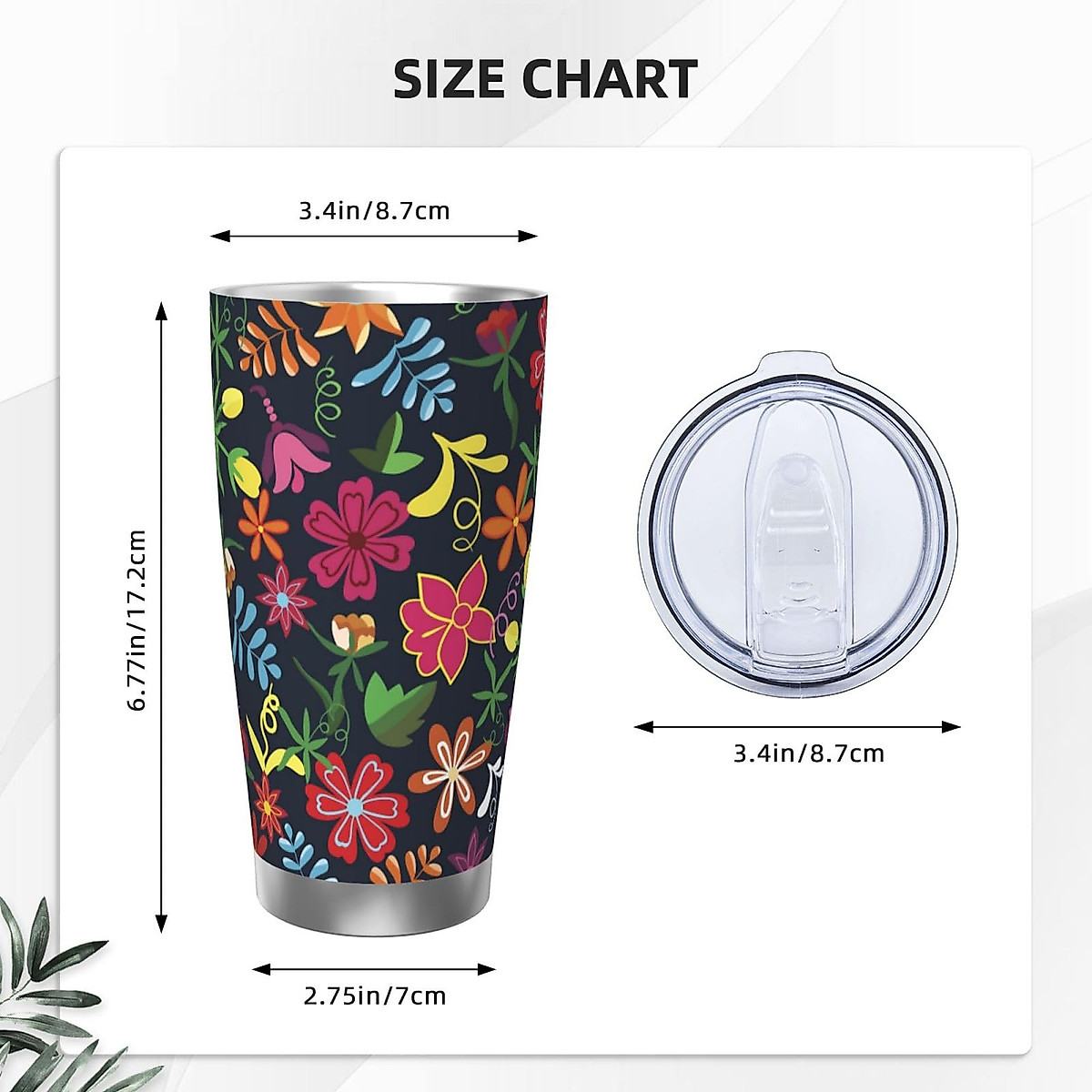 Uniwneds Colorful Mexican Floral Pattern Stainless Steel Tumbler Mugs With Lid And Straw 20 Oz Insulated Travel Coffee Mugs Cap Bottle Gifts For Women Men
