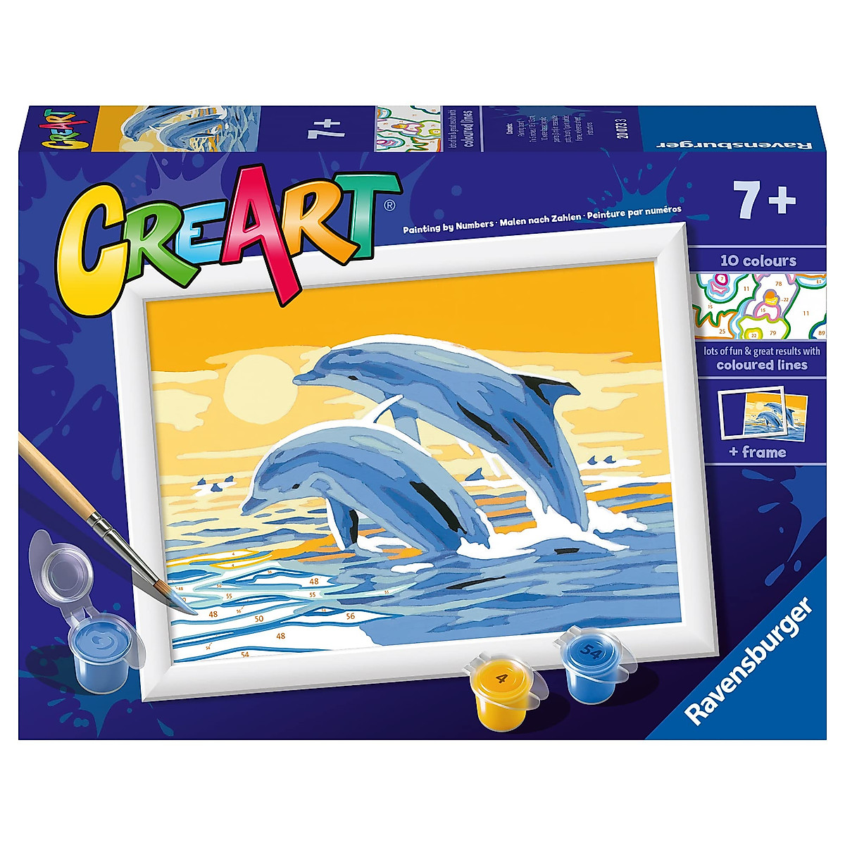 Ravensburger CreArt Delightful Dolphins Paint by Numbers Kit for Kids - Painting Arts and Crafts for Ages 7 and Up, Multi-Colored, único