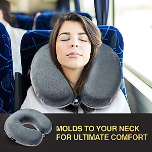 Charles Albert Memory Foam Travel Pillow, U Shaped Neck Pillow, Ultra Soft Comfortable Cushion for Neck Support, Lightweight Headrest, Machine Washable, Great for Airplane Chair, Car, Bed in Grey