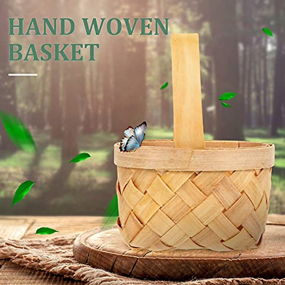 YARNOW Small Wicker Basket with Handle 4pcs Woven Storage Baskets Wedding Flower Girl Basket Rustic Decorative Flower Basket Empty Gift Basket Candy Storage Basket (S) Small Woven Basket with Handle