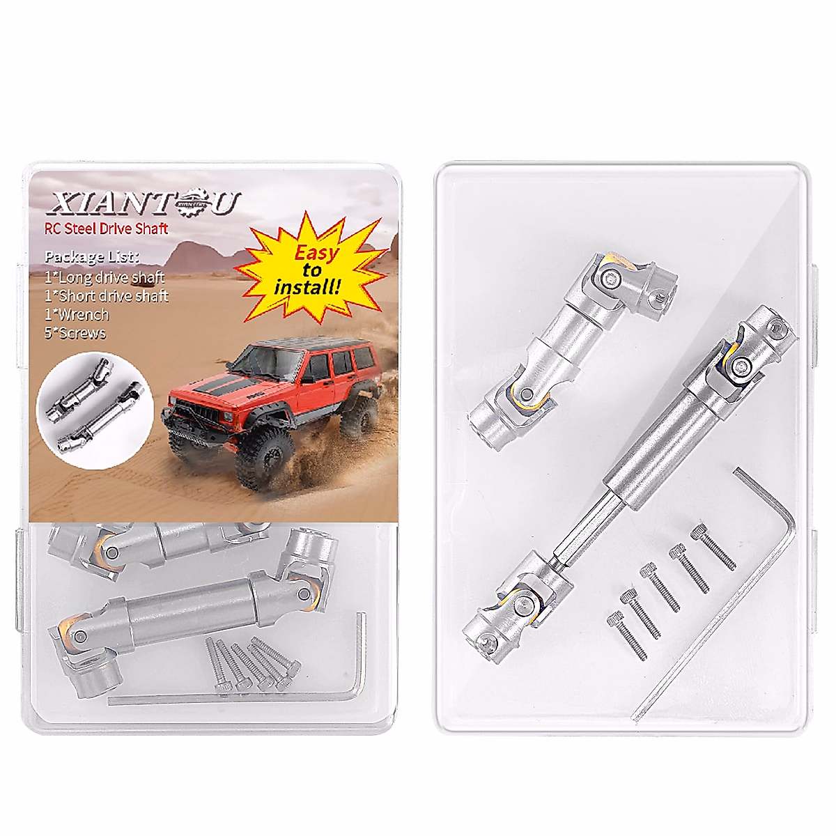 2Pcs SCX24 Driveshaft Stainless Steel Center Drive Shaft for Axial SCX24 XC-1 1/24 RC Crawler Upgrade