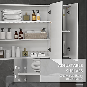 kleankin Lighted Medicine Cabinet with Mirror, 26" x 36" Wall Mounted Bathroom Mirror with Storage, 3-Color Bathroom Wall Cabinet with USB Charge, Adjustable Shelf, High Gloss White