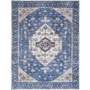 Nourison Brilliance Machine Washable Traditional Denim 7'10" x 9'10" Area -Rug, Easy -Cleaning, Non Shedding, Bed Room, Living Room, Dining Room, Kitchen (8x10)
