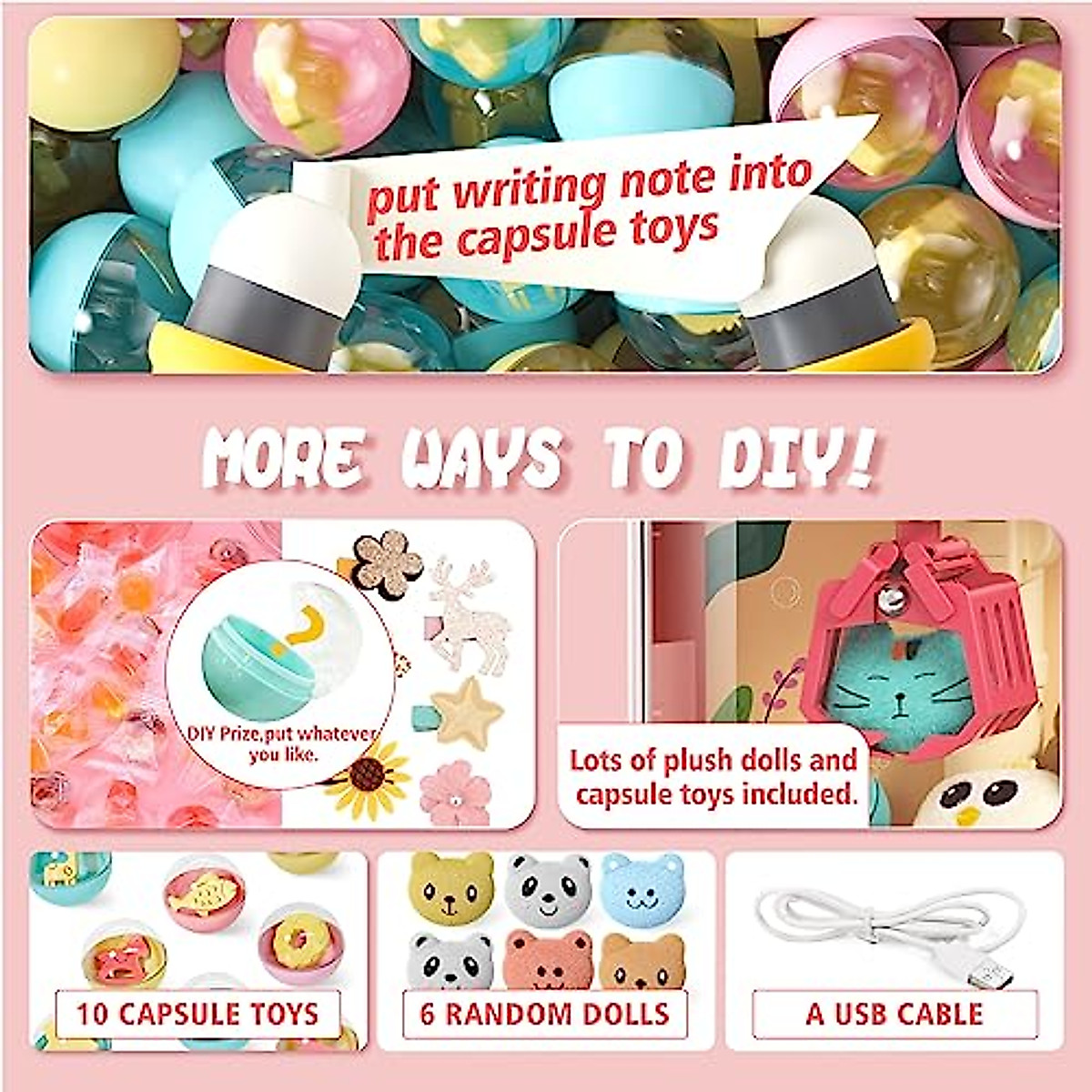 PANITU Claw Machine for Kids, Mini Vending Machines Arcade Candy Capsule Claw Game Prizes Toy, Electronic Arcade Game Indoor Toy with Music & Light,Best Birthday Gift for 6 7 8 9 Year Old Girl