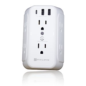 Outlet Extender and USB Wall Charger, 6 Outlets, 2 USB Ports and 1 USB-C Port Surge protector. Multi-outlet for Home, Office, Travel