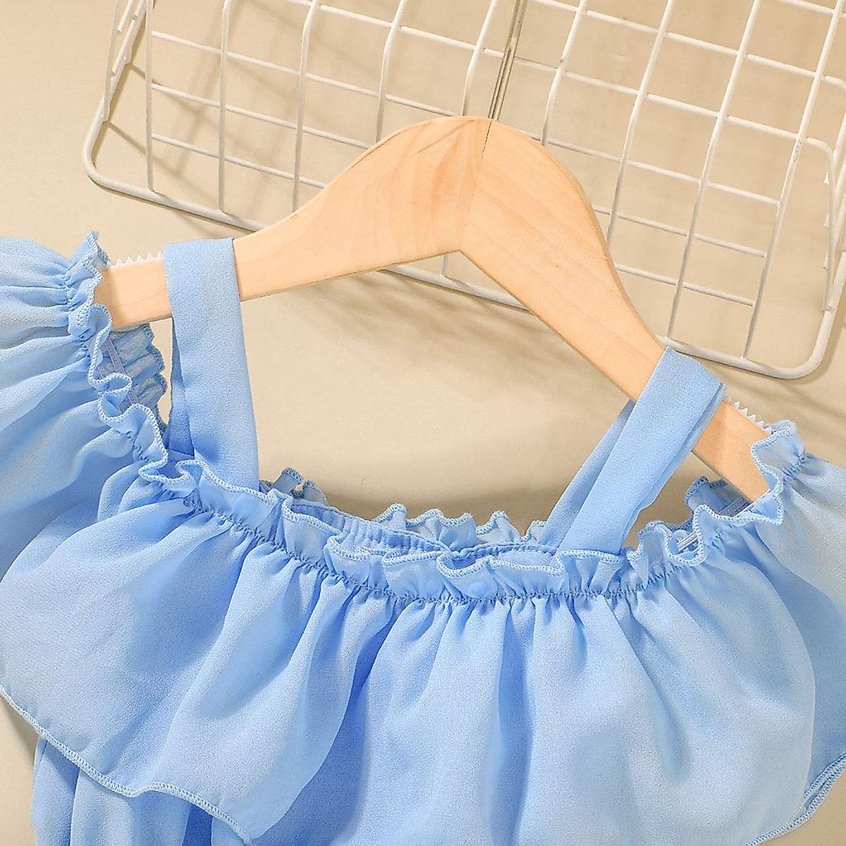 Toddler Baby Girls Summer Dress Chiffon Princess Dress Little Girl Clothes Sleeveless Off-Shoulder Dress Pure Blue