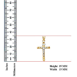 14k Two Tone Gold Religious Crucifix Cross Charm Pendant - 35 X 15 MM Real Gold Jesus Cross Necklace Pendant - Best Gift for Men and Women