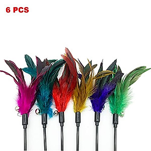 CATENESS Cat Wand Toy Feather Stick Cat Toys, 6 PCS Cat Feathers Wand Toy, Interactive Cat Toy Feather Wand for Indoor Cats