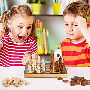 80 Pieces Wooden Checkers Pieces Handcrafted Chess with Drawstring Storage Pouch Classic Wooden Chess Game Set Board Games Accessories in 2 Styles, 2 Colors