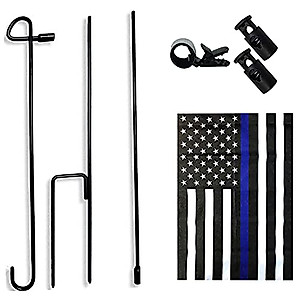 Akeydeco Garden Flag Stand & American Flag, Thin Blue Line Garden Flag with Anti-Wind Clip,Stopper,Weatherproof 2 Sided 12.5 x 18 Inch Patriotic US Flag Banner Keep Your Flags from Flying Away in High Winds