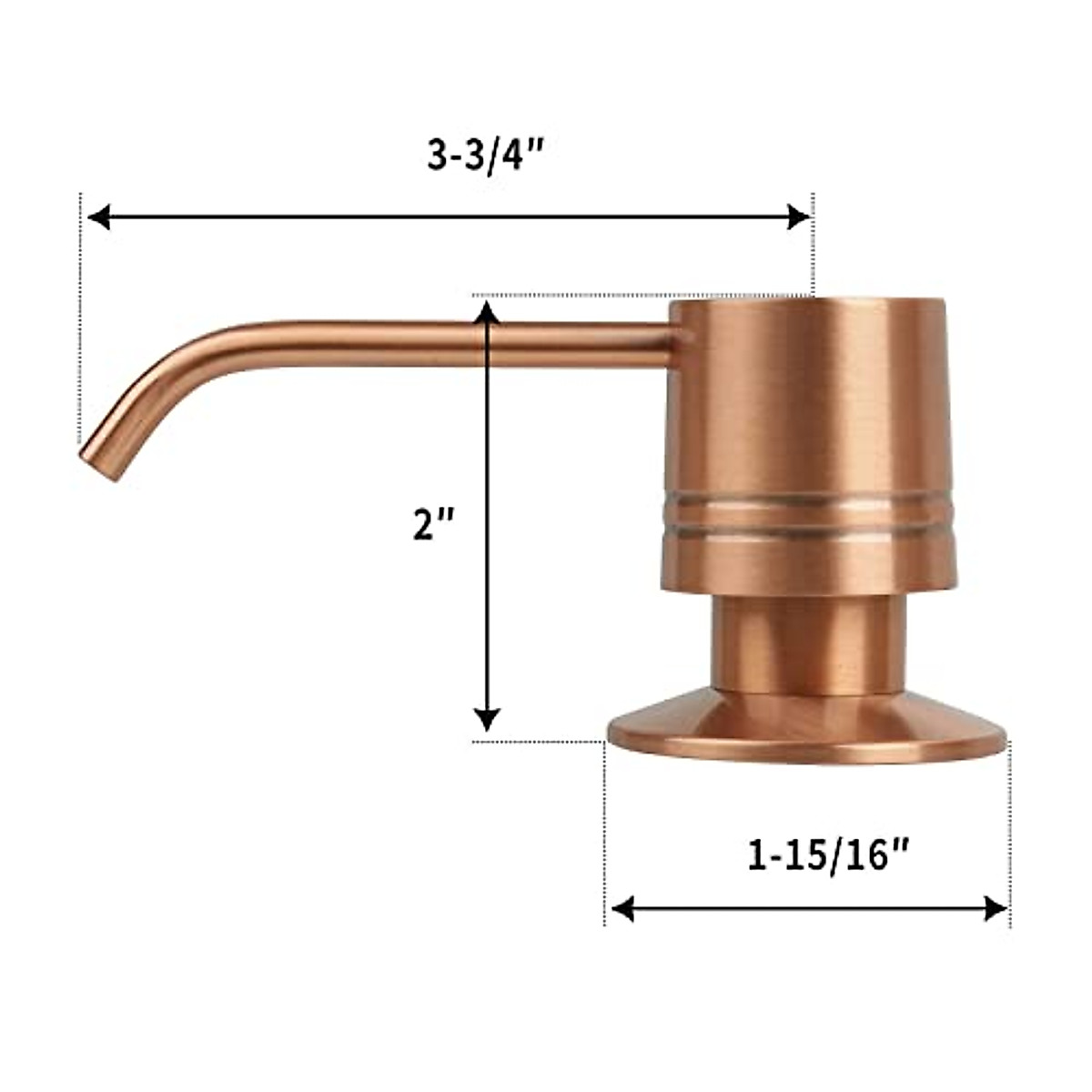 Akicon Copper Soap Dispenser for Kitchen Sink, Brass Body Refill from Top, Built in Design with Large Liquid Soap 17 OZ Bottle, Countertop Soap Dispenser (Copper, Modern)