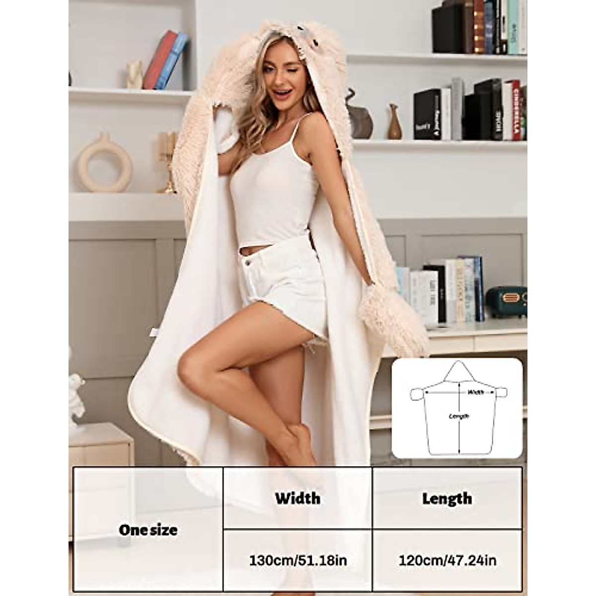 Yusongirl Wearable Hooded Blanket for Adults Super Soft Sherpa Hoodie Throw Winter Warm Fleece Cozy Plush Animal Cape (Alpaca - Beige)