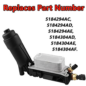 Engine Oil Cooler With 5184294AE Oil Filter Housing Adapter Compatible With 2011 2012 2013 Chrysler 200 300, Dodge Charger Journey Caravan Durango, Jeep Grand Cherokee 3.6L V6