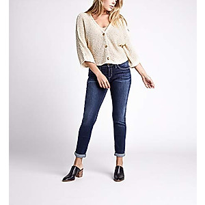 Silver Jeans Co. Women's Boyfriend Mid Rise Slim Leg Jeans, Deep Dark Indigo Wash, 36W x 29L