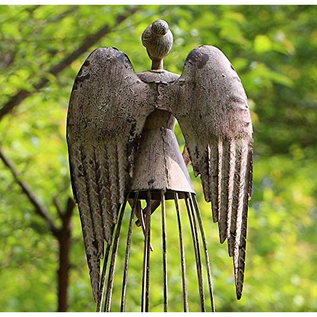 Attraction Design (ATTRG) Antiqued Metal Garden Angel Statue with Star Wand, Indoor Outdoor Angel Yard Art Decor Lawn Patio Decorations Holiday Decor Garden Art