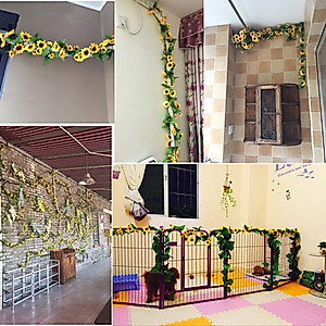 UUPP 2Pcs 7.8FT Artificial Sunflowers Garland Silk Fake Flower Ivy Vines Sunflower Decor for Home Garden Wedding Party Arch
