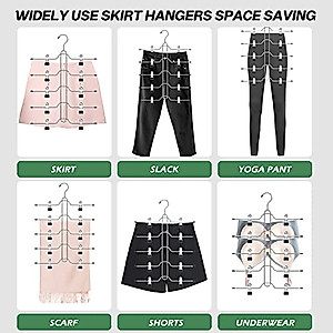 Pants Skirt Hangers Space Saving - DOIOWN Skirt Hangers for Women 5 Tier Pants Skirt Hangers with Clips Non Slip Metal Clothes Hangers for Jeans, Scarf, Shorts Closet Organizers and Storage 3 Pack
