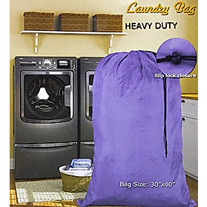 Large 30 X 40 Inch Heavy Duty Nylon Laundry Bag with Drawstring Slip Lock Closure, SET OF 2!!! Assorted Colors and Designs