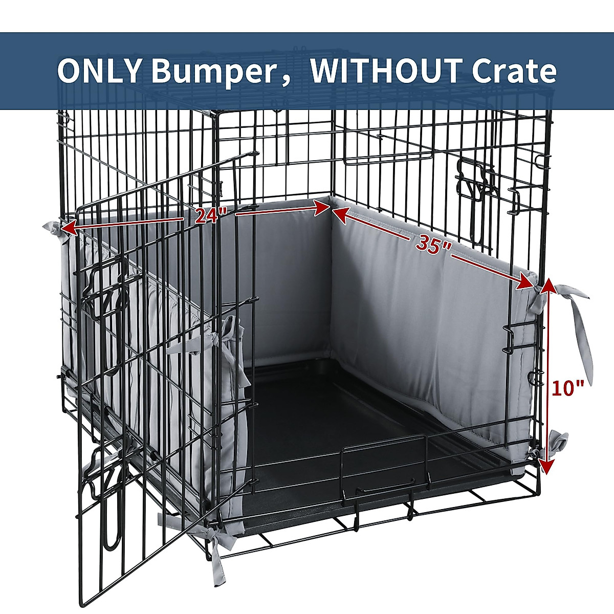 Hombys Dog Crate Bumper with Ties - Soft Crate Accessory -Kennel Cover - Training Pads for Front Door Crates, 35"x24", Gray