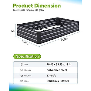 Quictent Galvanized Raised Garden Bed 6x3x1ft Thickened Metal Planter Box Hold 18cft Soil for Vegetables Corner Protector Bottomless Flowers Herbs Backyard Patio Tomato Cage Weed Barrier Included
