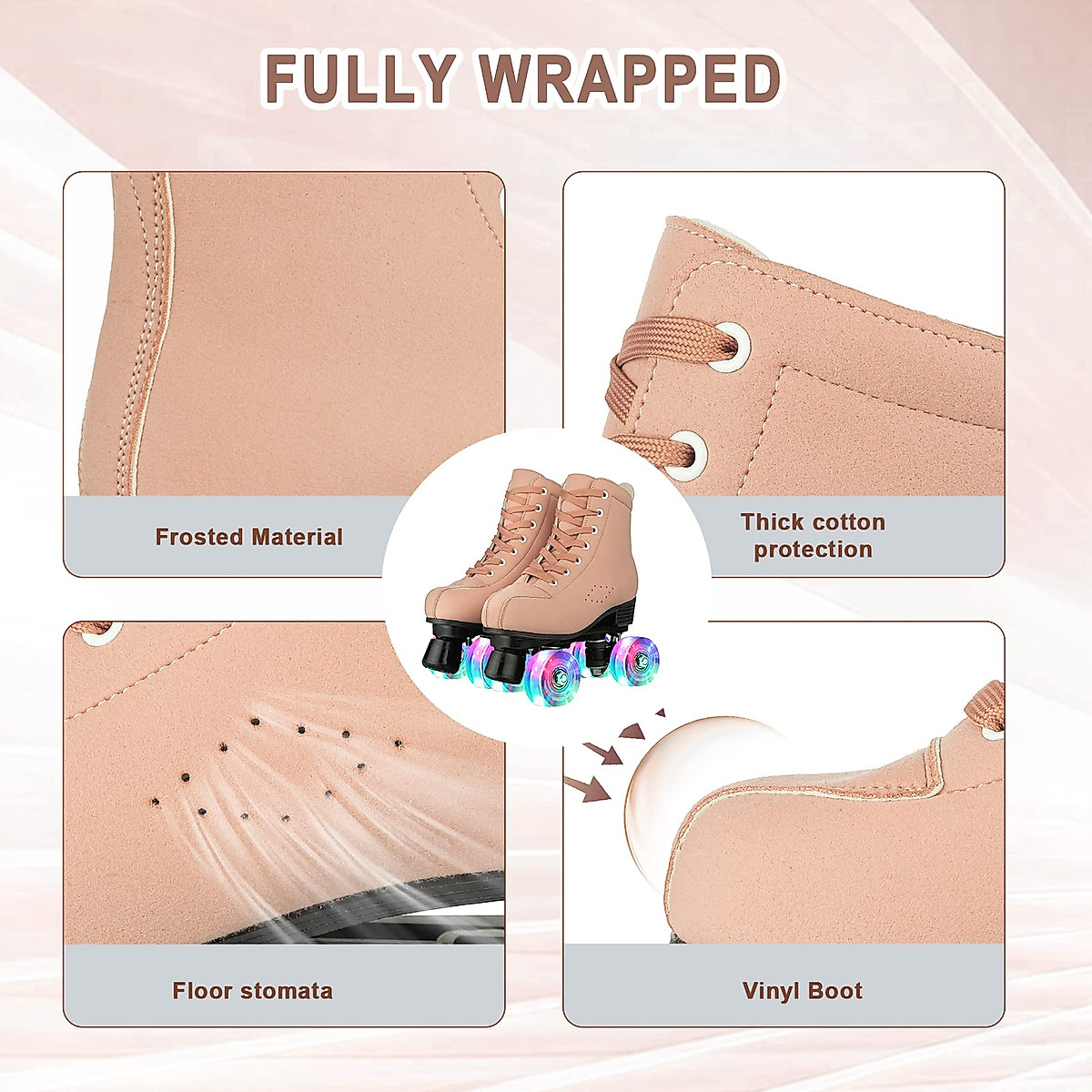 YYW Roller Skates for Women Classic Shiny PU Leather Double-Row Roller Skates for Indoor and Outdoor