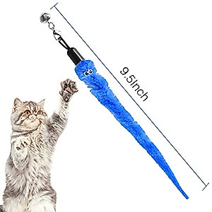 M JJYPET Cat Wand Toy Replacement Refill,10 Packs Cat Worm Toy,Assorted Teaser Refills with Bell for Cat,Kitten