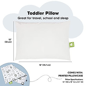 Toddler Pillow with Pillowcase - 13x18 My Little Dreamy Pillow, Organic Cotton Toddler Pillows for Sleeping, Kids Pillow, Travel Pillows, Mini Pillow, Nursery Pillow, Toddler Bed Pillow (KeaSafari)