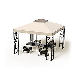 DesiDear 10x10 Canopy Replacement Top Canopy Cover Replacement 10x10 FT Double Tiered Gazebo Covers for Yard Patio Garden Canopy Sunshade (BeigeBrown)