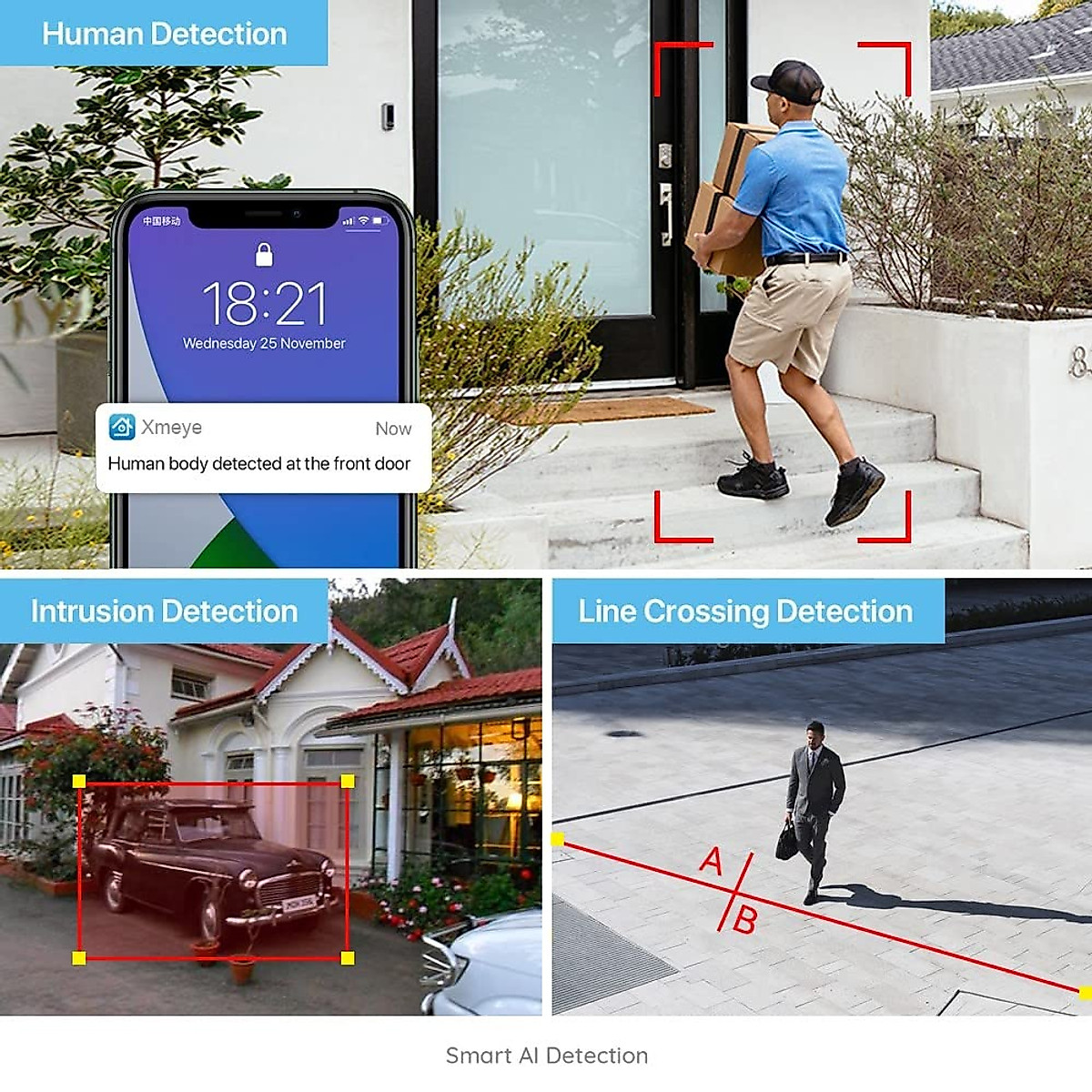 Eversecu 4CH Smart Wireless Security Camera System 4pcs 2K 3MP Outdoor Cameras & DVR Kit Support Face Capture/Record&Playback, Line Crossing/Intrusion Detection, Smartphone PC Remote View