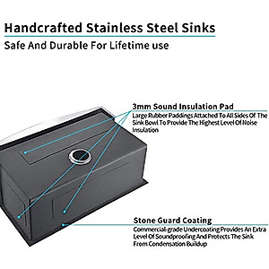 Keonjinn Kitchen Sink, 33-inch Apron-front Farmhouse 16 Gauge Stainless Steel Single Bowl